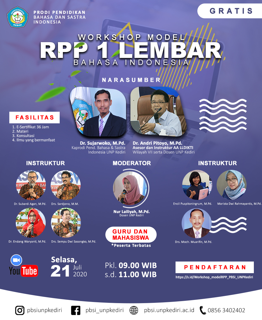 Workshop Model RPP 1 Lembar Bahasa Indonesia – PBSI